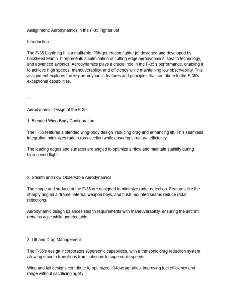 Assignment on Aerodynamics in F35 Fighter Jet | PDF | Lockheed Martin F ...