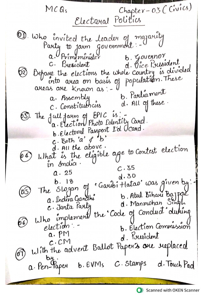 Class 9 MCQ Pol - Sci. CH 3 | PDF
