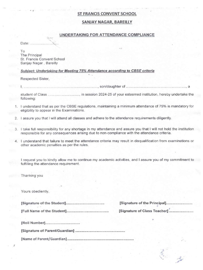 Attendance Undertaking | PDF