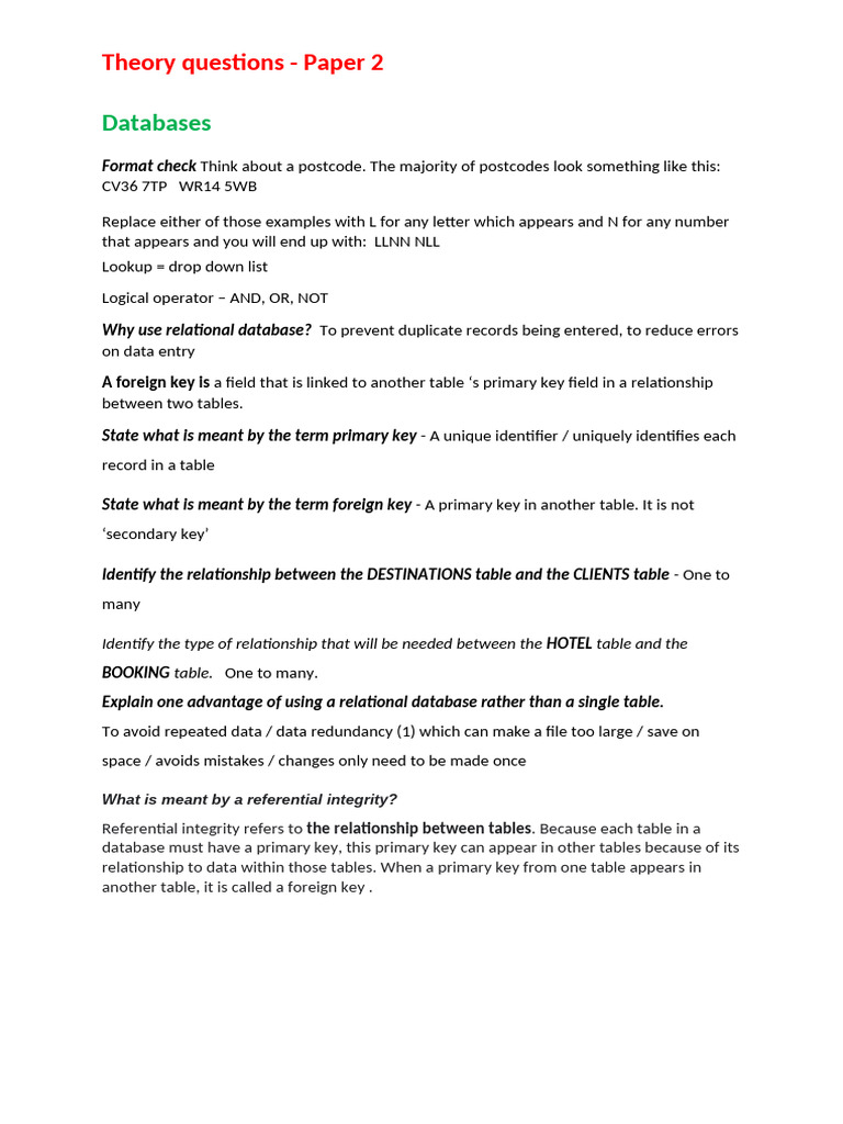 Theory qs on Paper2 | PDF | Spreadsheet | Databases