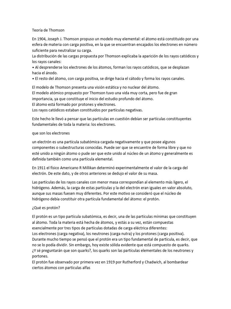 Teoría de Thomson | PDF | Protón | Átomos