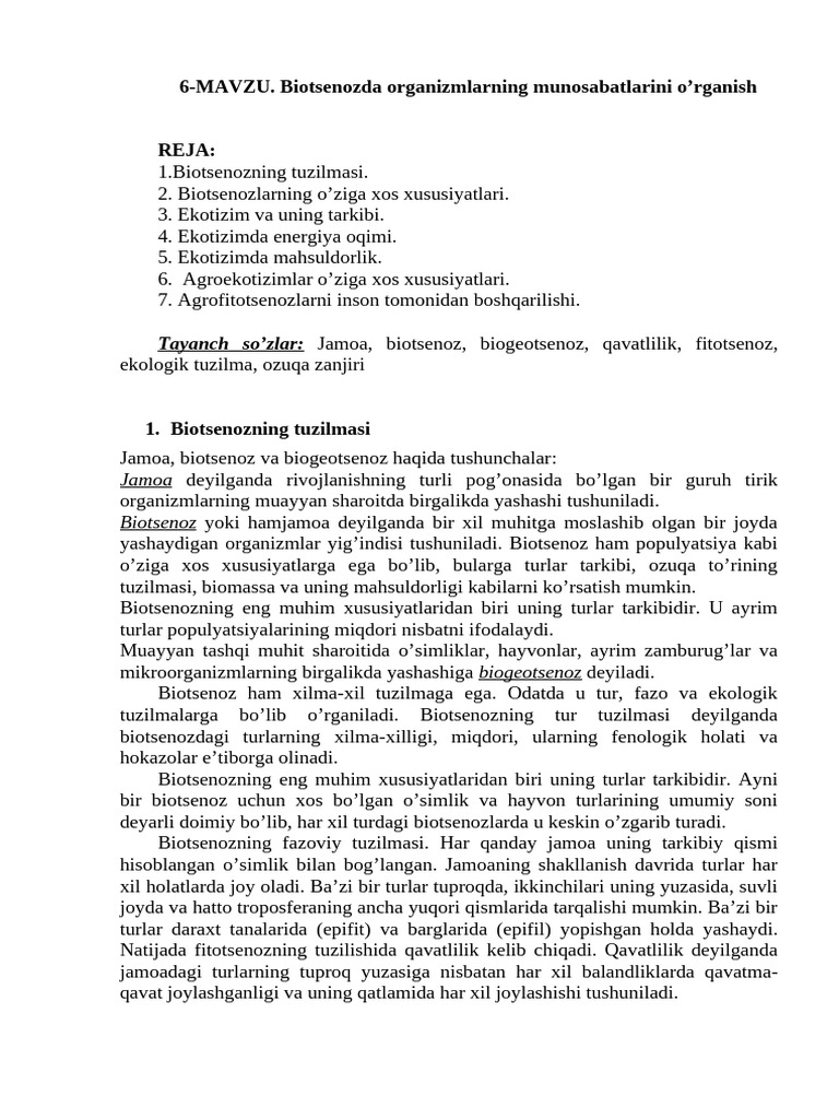 6-Mavzu Ekologik Madaniyat | PDF