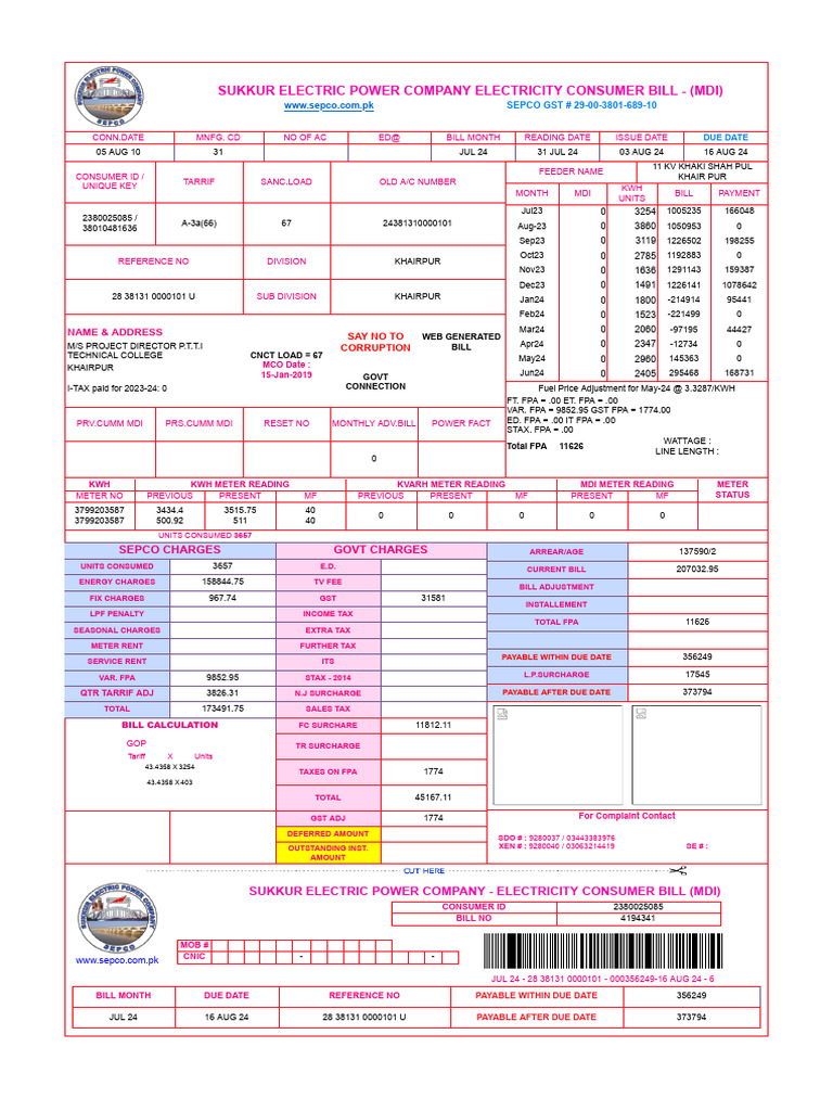 Sepco Online Bill 2-3 | PDF | Economies | Money