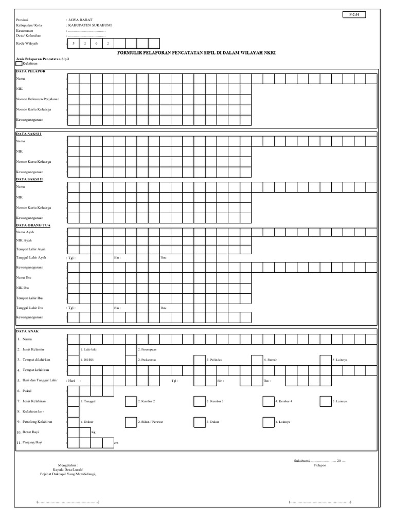 F-2.01 - Formulir Akta Kelahiran | PDF