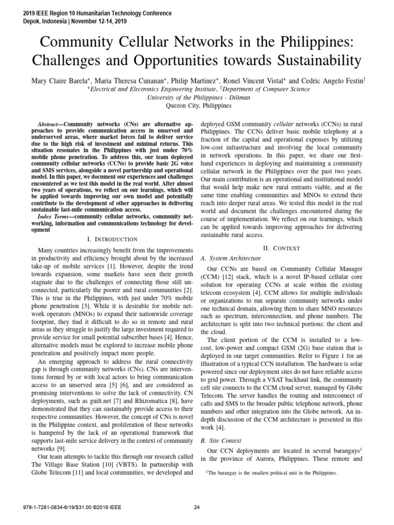 Community Cellular Networks in The Philippines Challenges and Opportunities Towards ...
