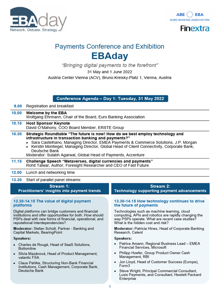 EBAday 2022 - Programme outline | PDF | Banks | Business