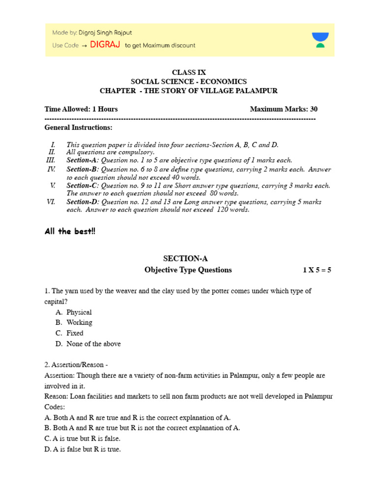 Economics of Village Palampur: Class IX | PDF | Capital (Economics) | Farms