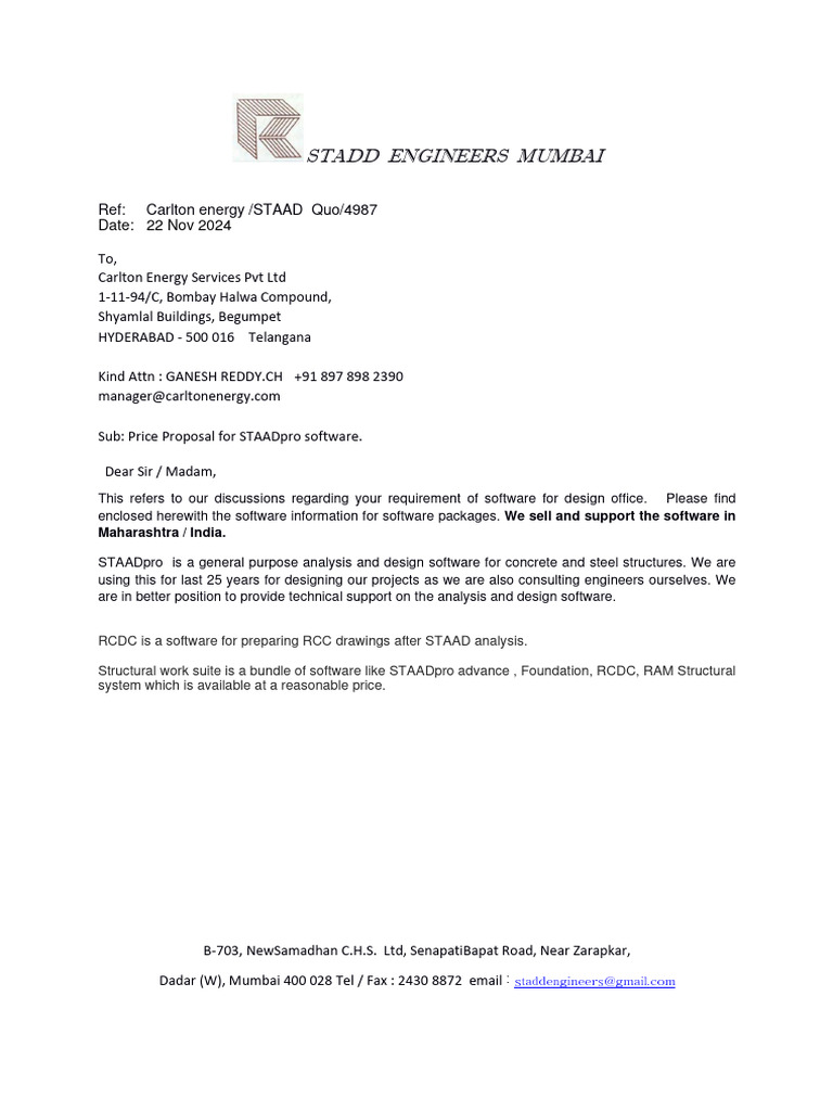 4987-Carlton Energy STAAD Quotation | PDF | Computing
