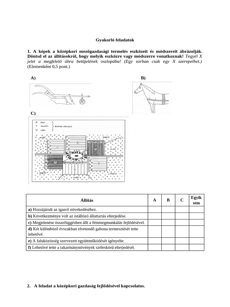 Gyakorló feladatok (középkori egyetemes történelem) | PDF