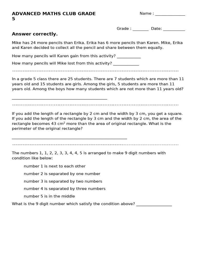 Advanced Grade 5 Misscelenaus | PDF