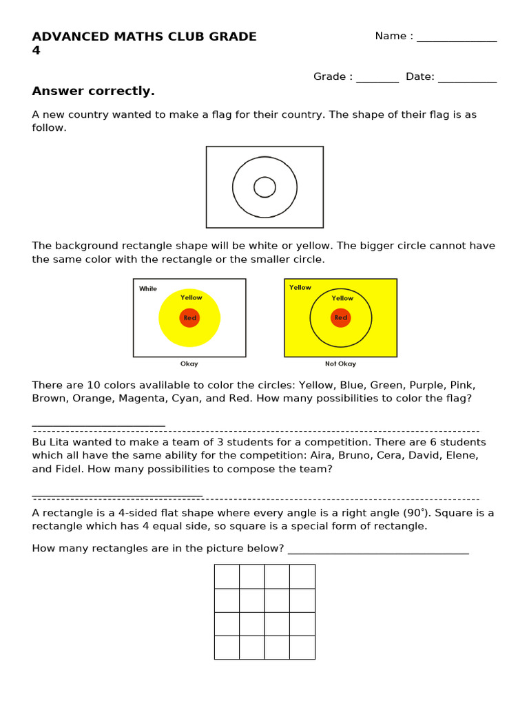 Advanced Maths Club Grade 4 Exercises | PDF
