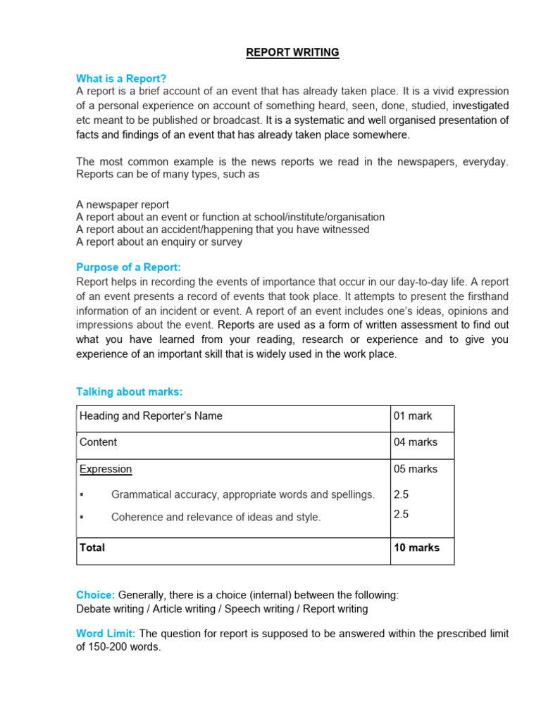 Report Writing | PDF | Grammar | Cognition
