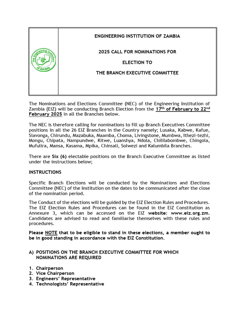Call For Branch Nominations 2025 | PDF | Government | Governance
