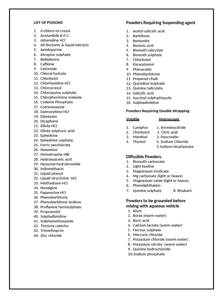 List Of Poison | PDF | Acid | Magnesium