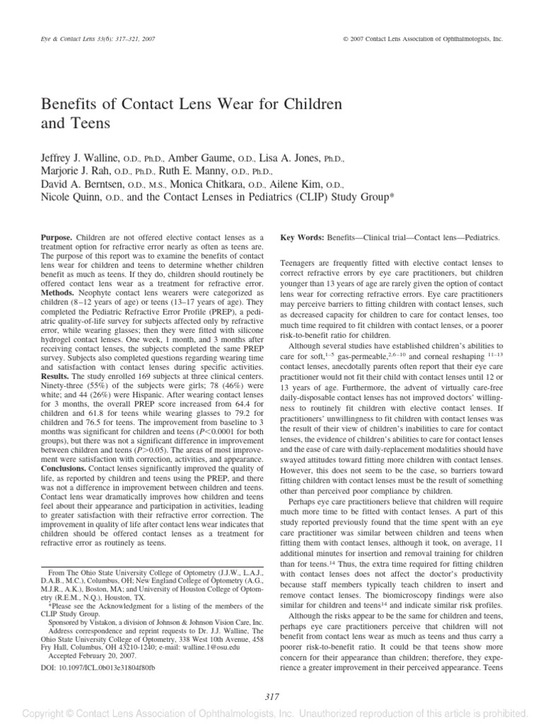 Module 1_paper_2007_Walline_ECL_benefits of Cl Wear Children and Teens ...