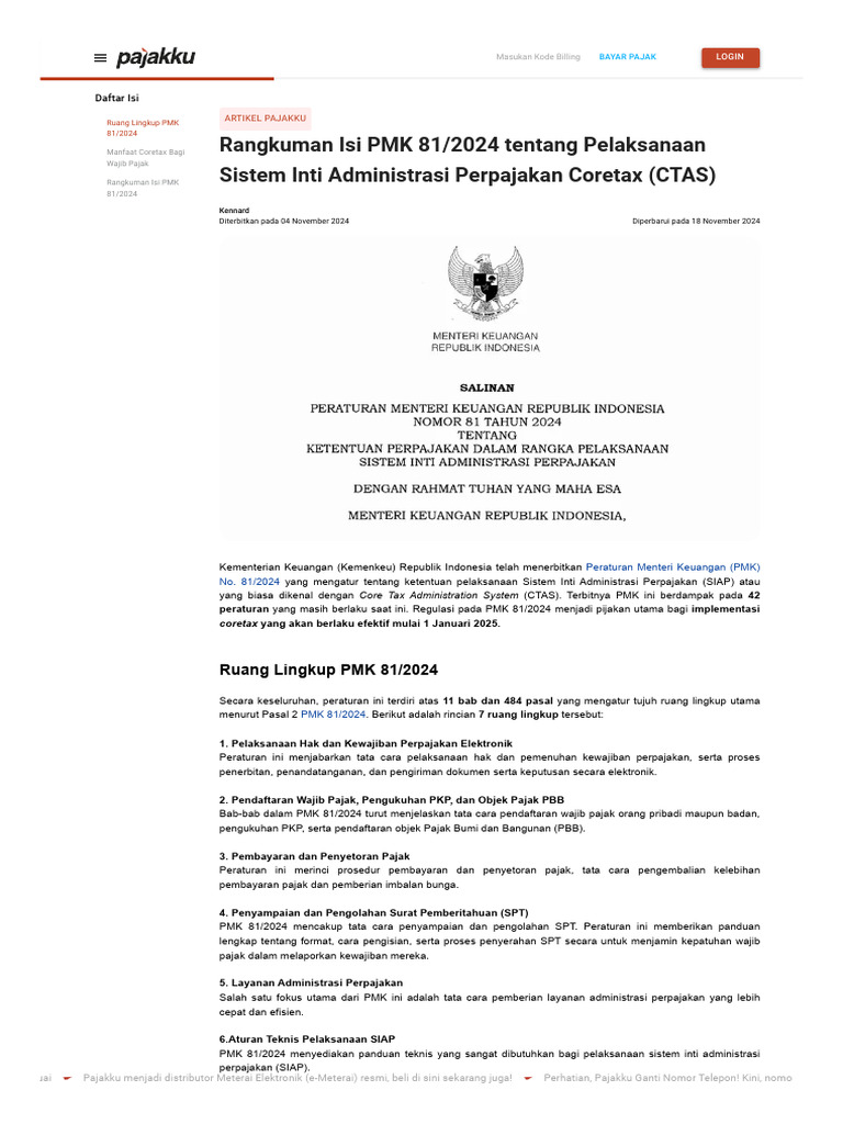 PMK-81-2024 SIAP Coretax Rangkuman Situs Online | PDF
