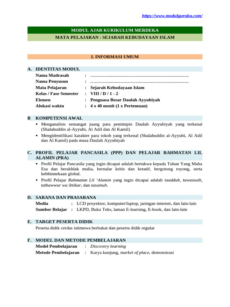 Modul Ajar SKI Kelas 8 Bab 4 [modulguruku.com] | PDF