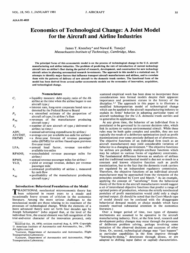 Economics of Technological Change: A Joint Model For The Aircraft and ...