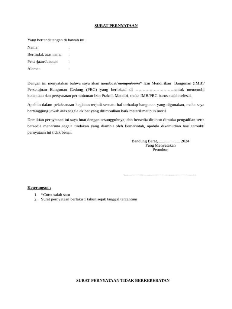 Format Pernyataan IMB | PDF