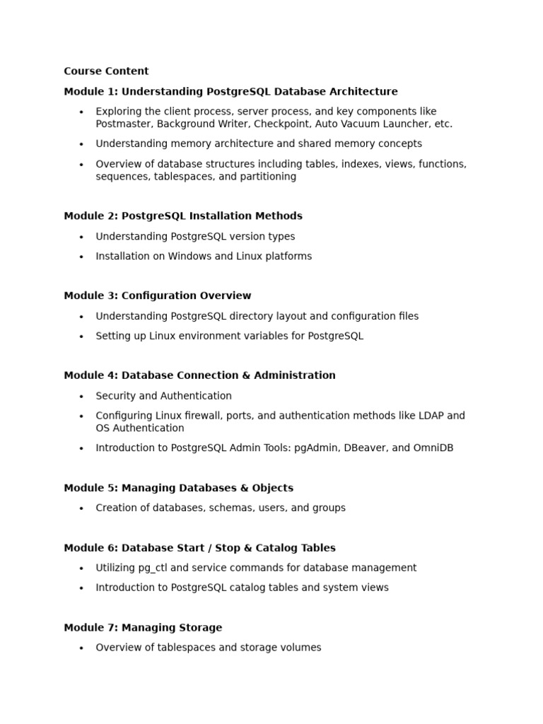 PostgreSql Content | PDF | Postgre Sql | Databases PostgreSql Content | PDF | Postgre Sql | Databases