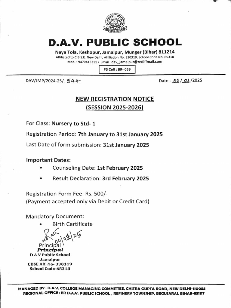 New Registration Notice (2025-2026) | PDF