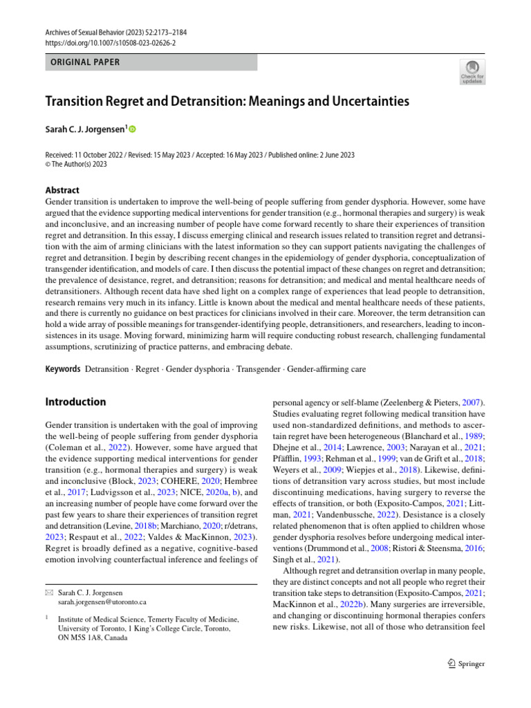 Detransitioners s10508-023-02626-2 | PDF | Transgender | LGBTQIA+ Studies