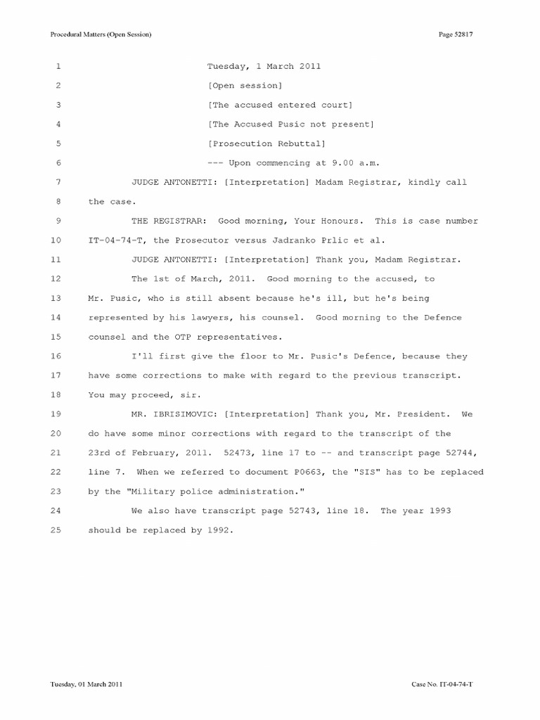 Prlic TR 20110301 | PDF | Civilian | Detention (Imprisonment)