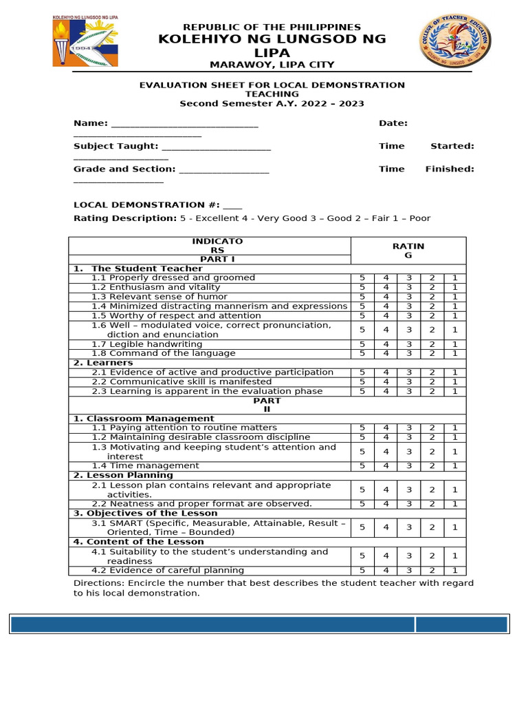 Evaluation-Form | PDF | Teachers | Learning