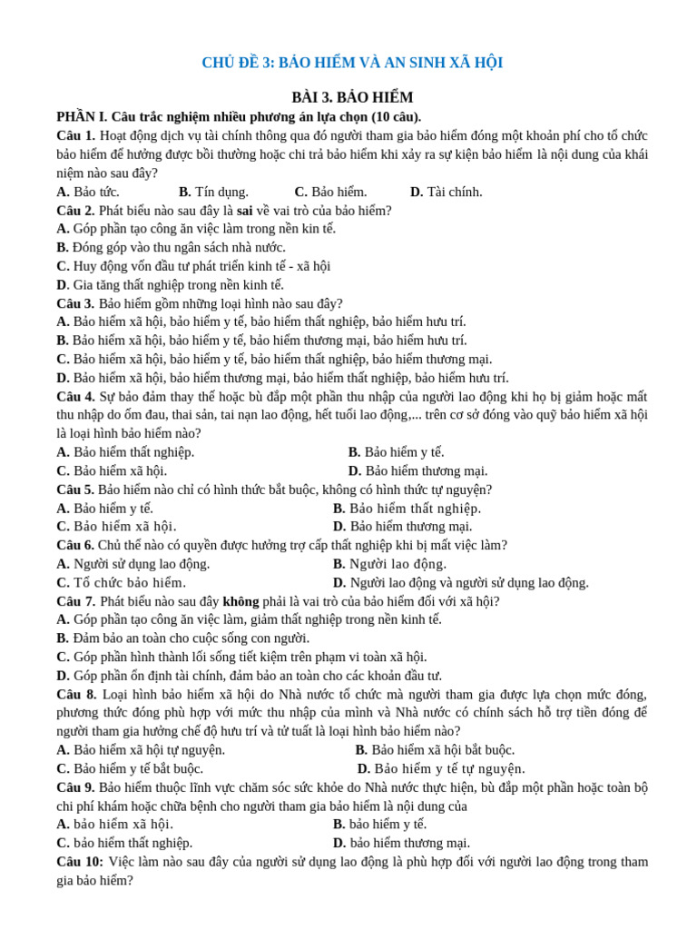 Đề cương Chủ đề 3 - k12 | PDF