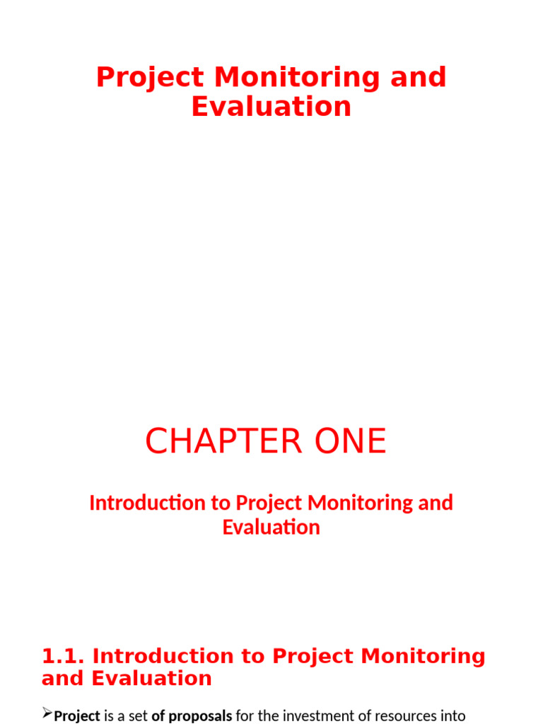 Proj. Monit. & Evaluation CH 1 | PDF | Monitoring And Evaluation | Evaluation