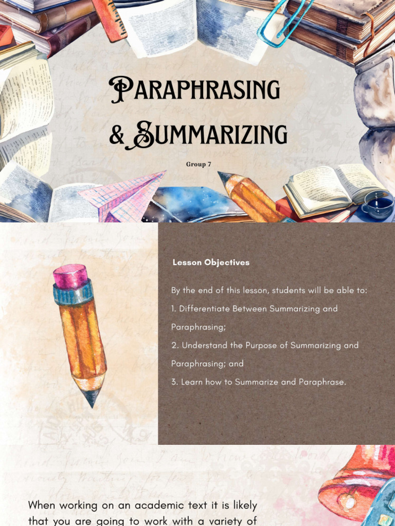 Lesson 1 Paraphrasing and Summarizing - Compressed | PDF