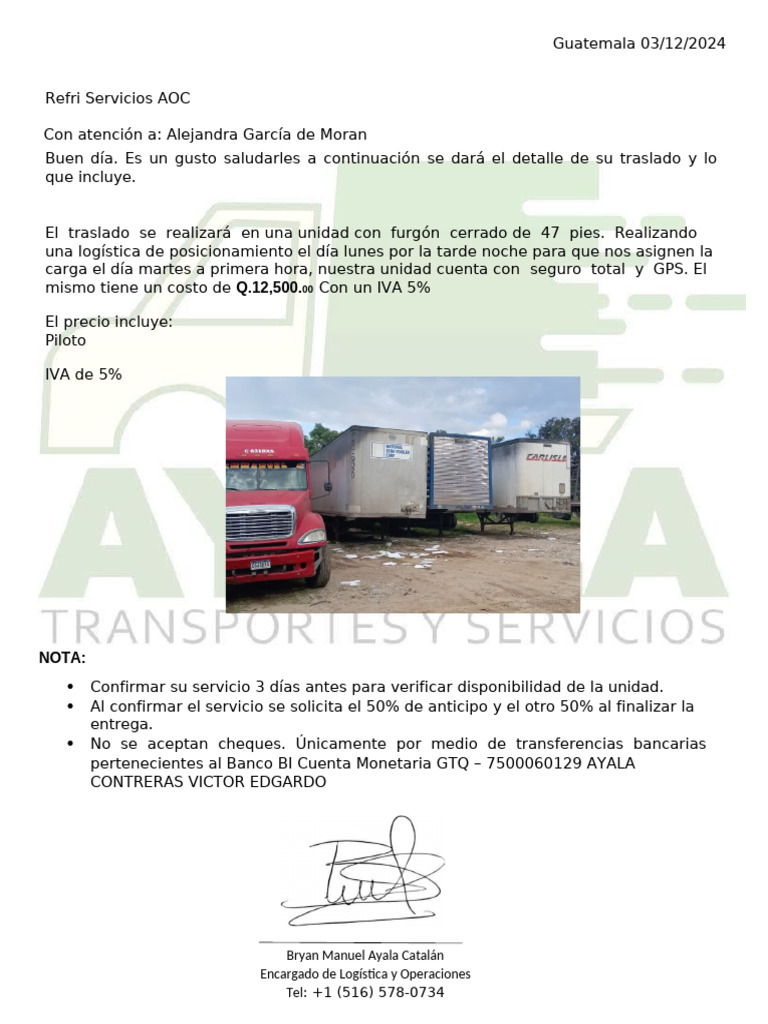 Cotizacion para Refri Servicios AOC | PDF