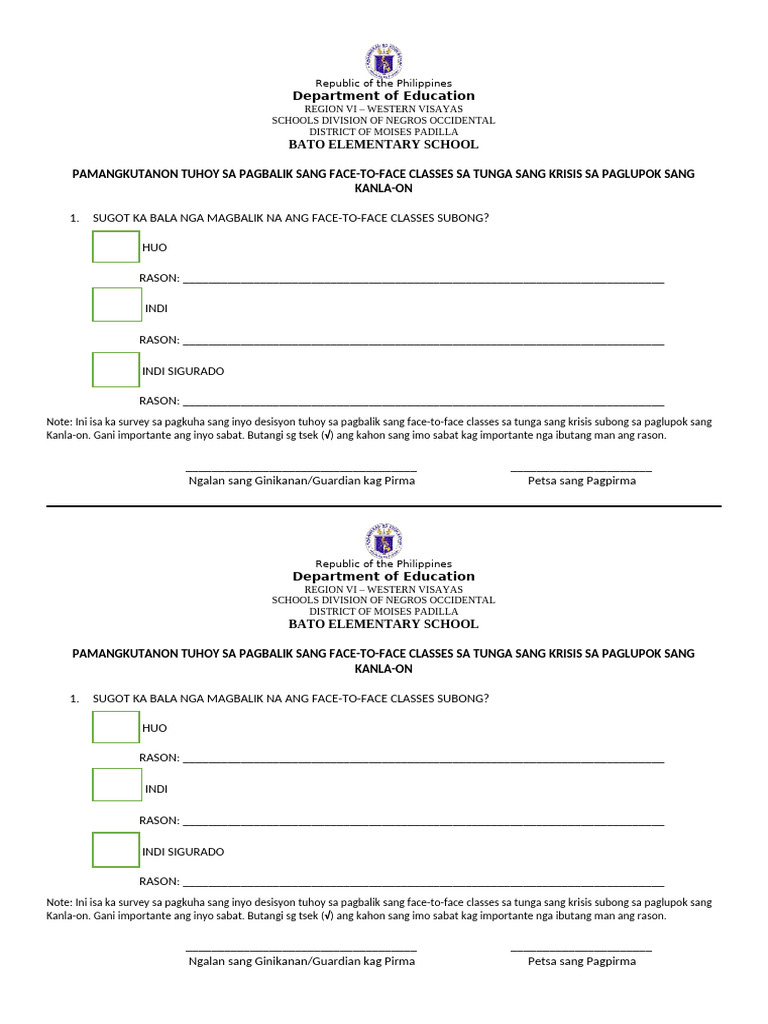 Survey For f2f Classes Kanlaon | PDF