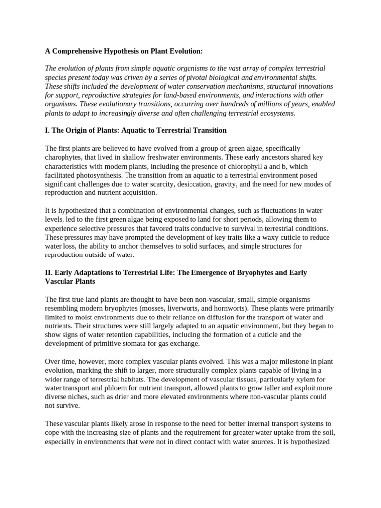 A Comprehensive Hypothesis On Plant Evolution | PDF | Plants | Ecology