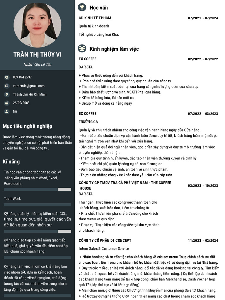 CV TRẦN THỊ THÚY VI - CV (Đang Tìm Việc) - TopCV - VN | PDF
