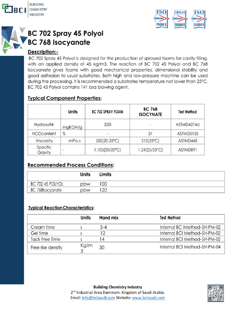 BC 702 Spray 45 Polyol | PDF