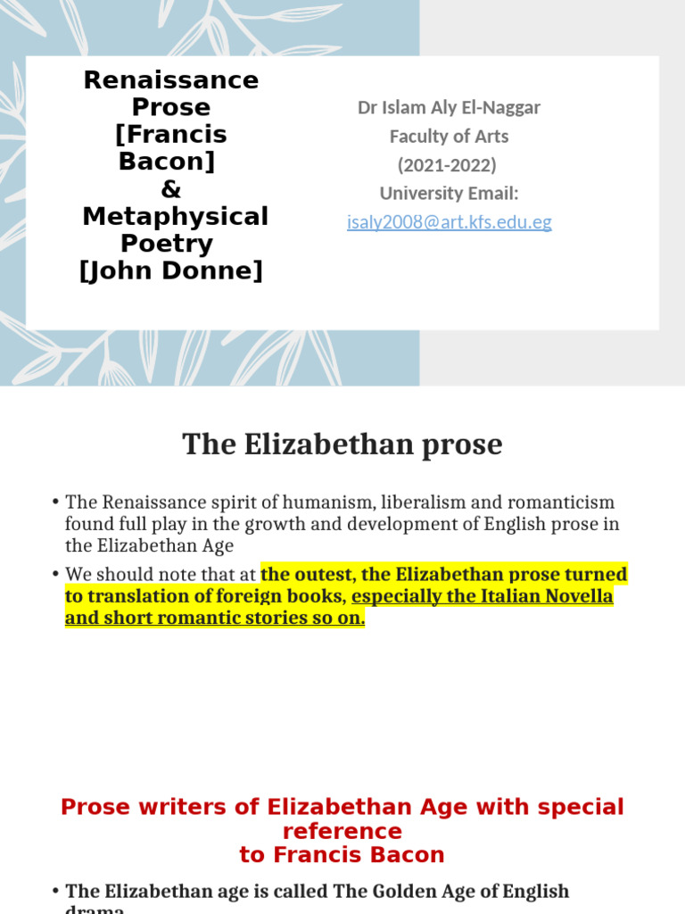 Renaissance Prose & Metaphysical Poetry | PDF