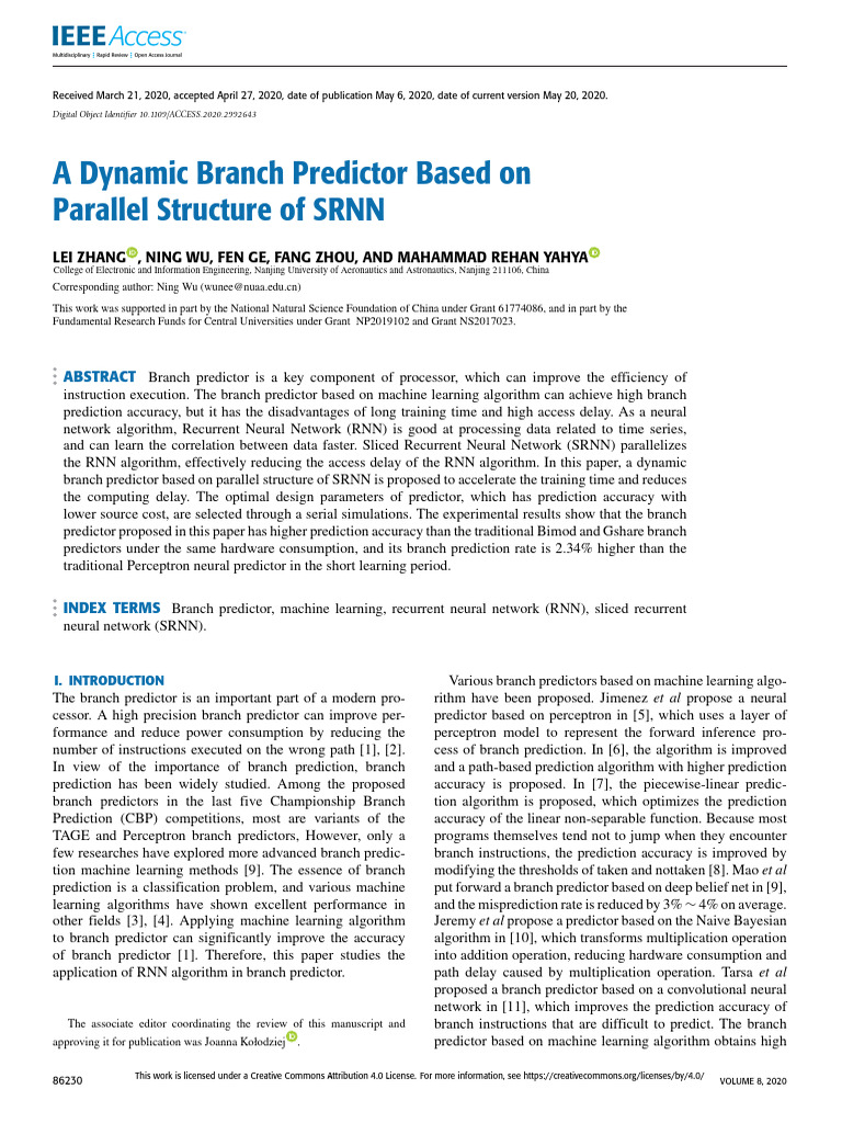 A Dynamic Branch Predictor Based On Parallel Structure Of Srnn Pdf