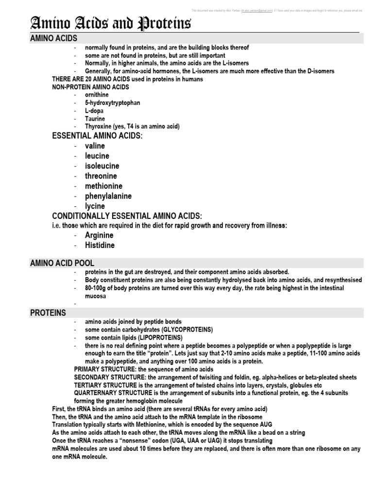 4 Amino Acids, Proteins and Protein Catabolism | PDF | Translation ...