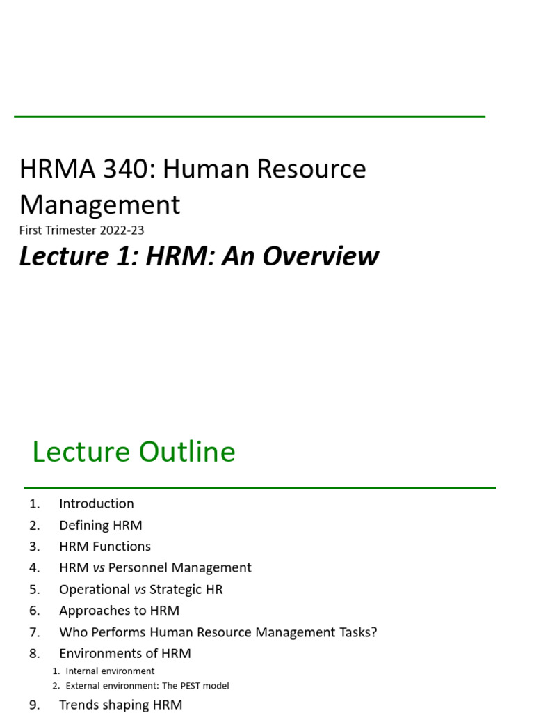 HRMA 340: Human Resource Management: Lecture 1: HRM: An Overview | PDF