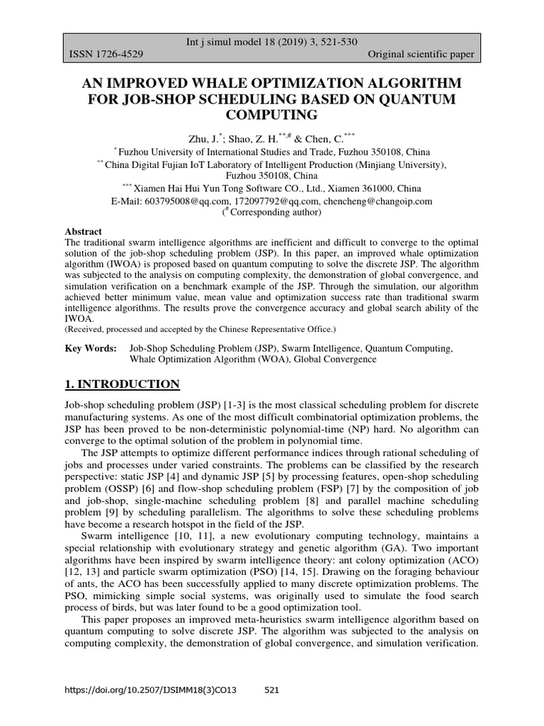 An Improved Whale Optimization Algorithm For Job Shop 1gyz01b77b | PDF | Mathematical ...