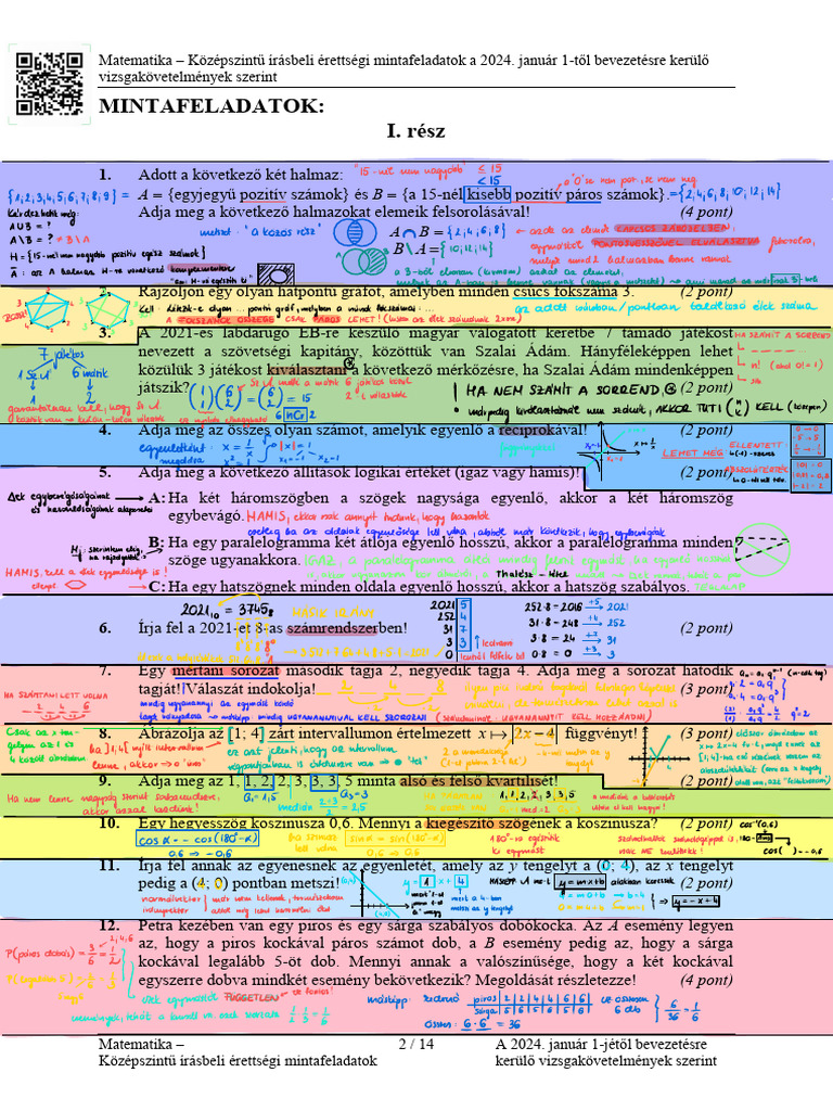 Mintafeladatsor 2024 | PDF