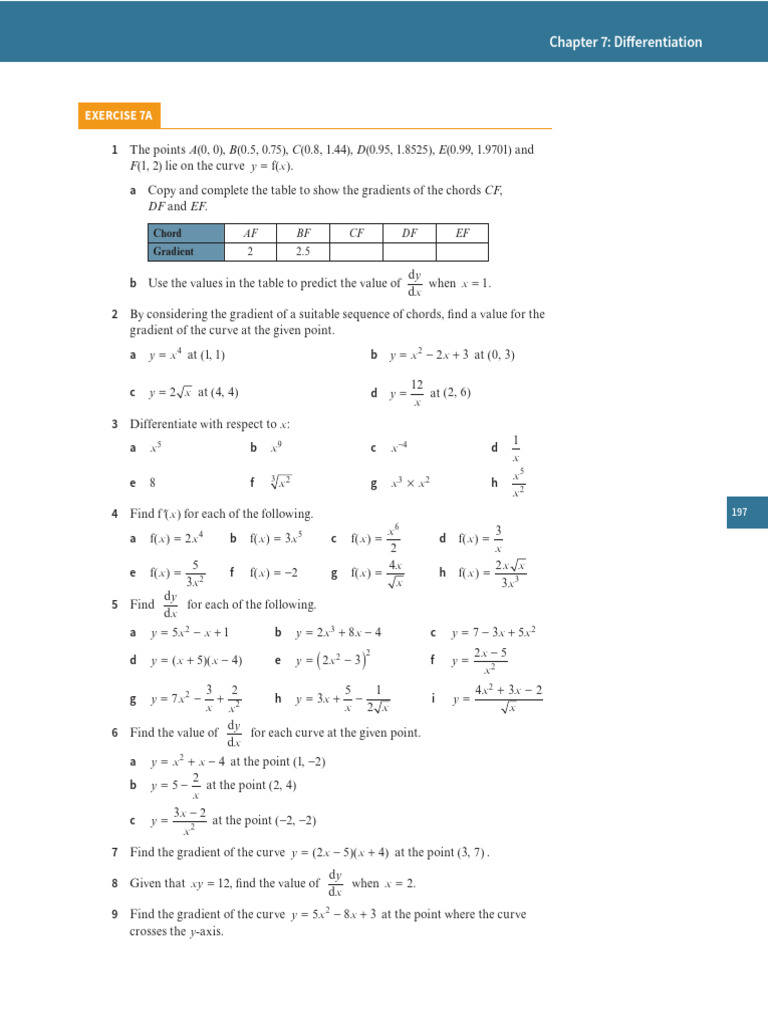 Differentiation Basics Ws | PDF | Gradient | Tangent