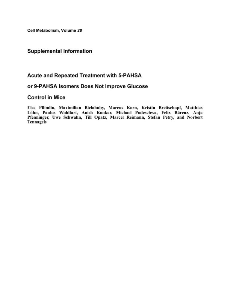 Acute and Repeated Treatment With 5-PAHSA or 9-PAHSA Supplemental ...