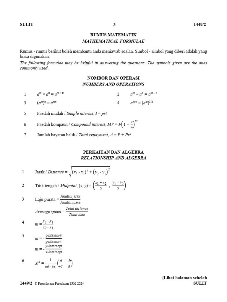 Formula Maths SPM KSSM | PDF | Area | Euclidean Geometry