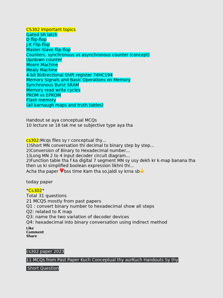 Cs302 IMp Topics CURRENT Papers 2023,2022 | PDF | Electronics | Computer Engineering