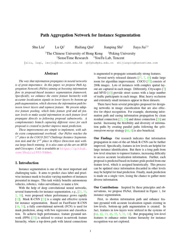 1803.01534-PANet | PDF | Image Segmentation | Computational Neuroscience