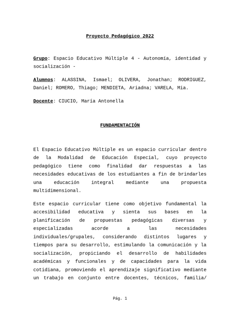 Proyecto Pedagógico Anual 2022 - CIUCIO, Maria Antonella - EEM 4 | PDF | Aprendizaje | Las emociones