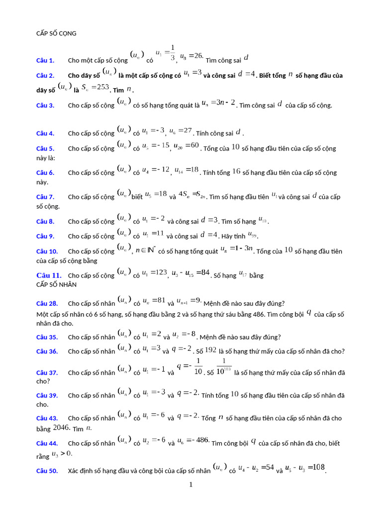 CẤP SỐ CỘNG -HSG | PDF
