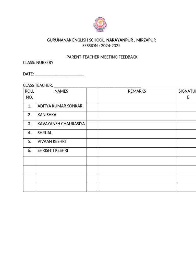 Parent-Teacher Meeting Feedback 2024-25 | PDF